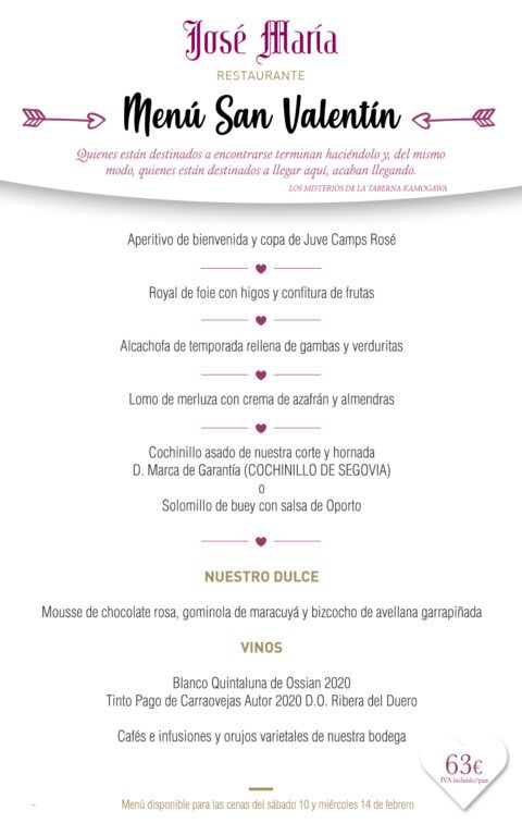 Menú especial de San Valentín - Restaurante José María: cochinillo ...